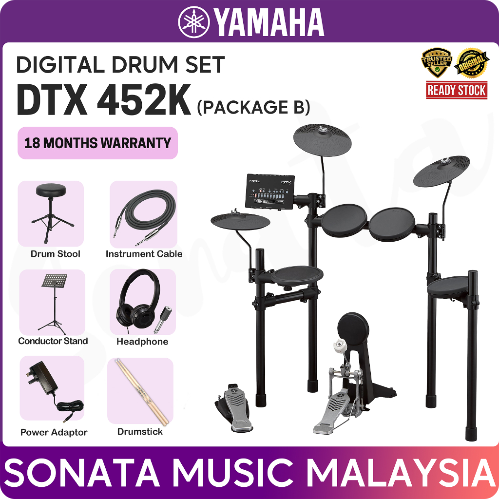 Yamaha DTX 452K Digital Electronic Drum Kit Bundle Set Package (dtx452k ...