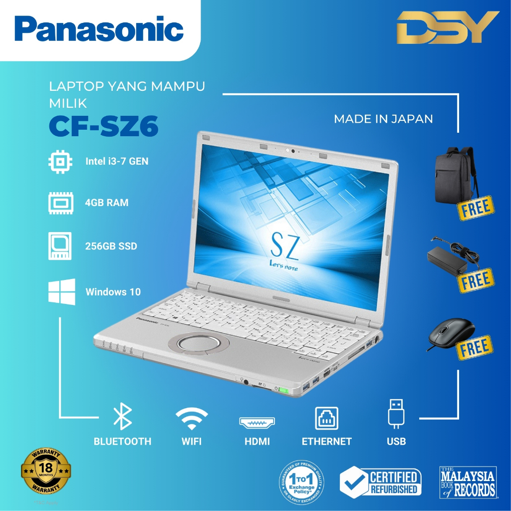 (Jaminan 18 Bulan) PANASONIC i3 Generasi ke-7 | RAM 4GB DDR4 | SSD 256GB | PANASONIC Dynabook ...