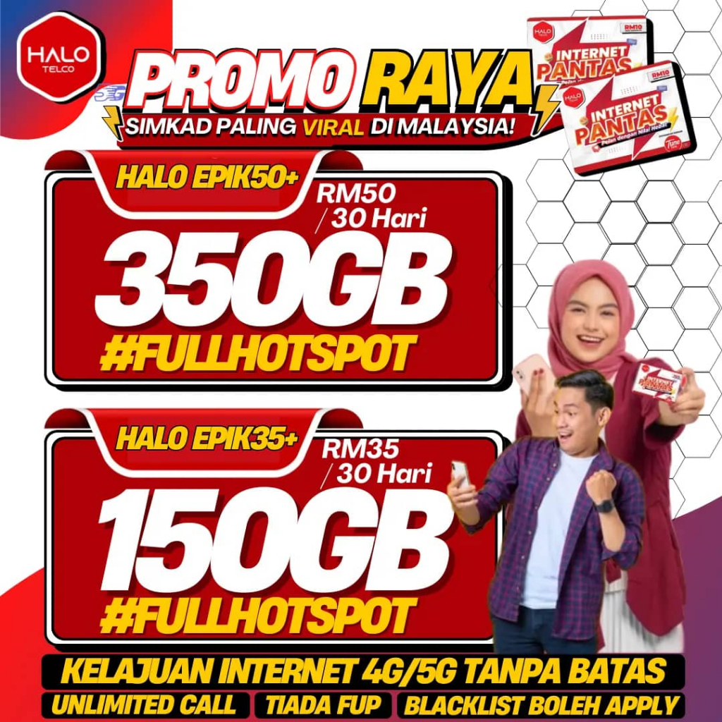 🔥Simkad Halo Telco Tunetalk Plan Epik RM50 350GB High Speed Unlimited Call Data Besar Full ...