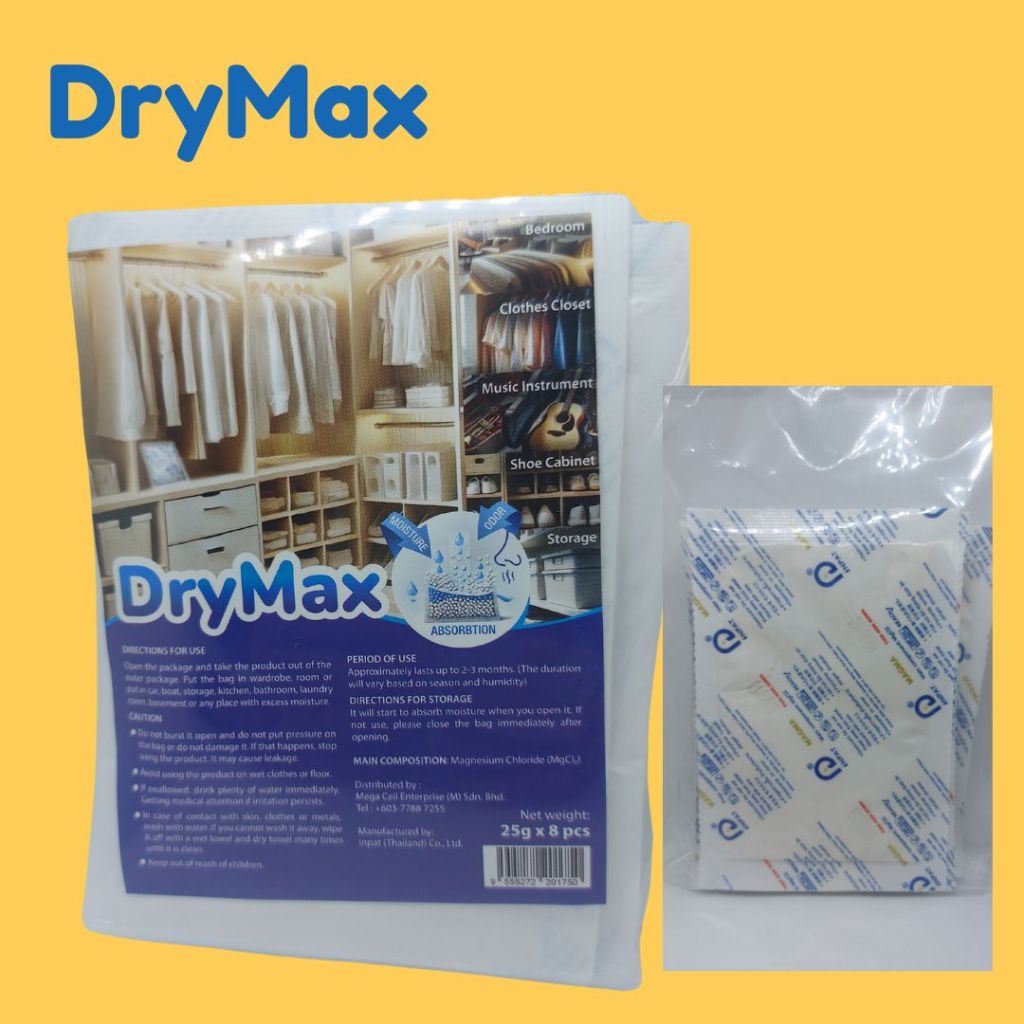 DryMax 25gx8pcs Dehumidifier Desiccant Moisture Absorber Non Toxic Non ...