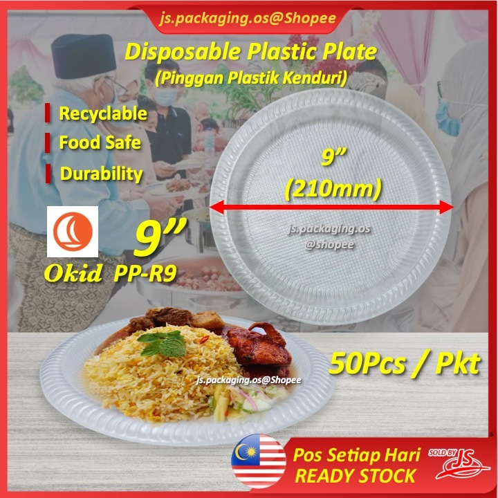 Pinggan Plastik Murah Pakai Buang Kenduri Saiz 9" Okid Disposable PP ...