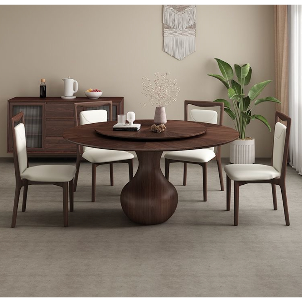 ZY premium round table round dining table walnut wood solid wood table ...