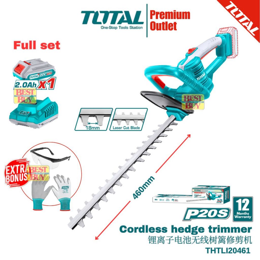 TOTAL Tools P20s 20V series Cordless hedge trimmer 锂离子电池无线树篱修剪机 ...