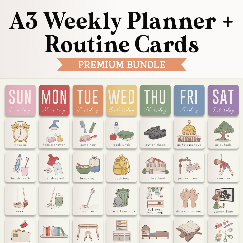 KidsandWhales – A3 Weekly Routine Board + Days Pack | Visual Weekly ...
