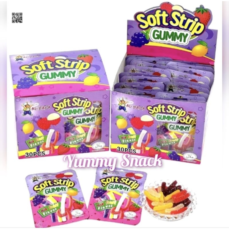 (30pcs) Alibaba Soft Stripe Gummy Mix fruit Flavour Halal Ready stock ...