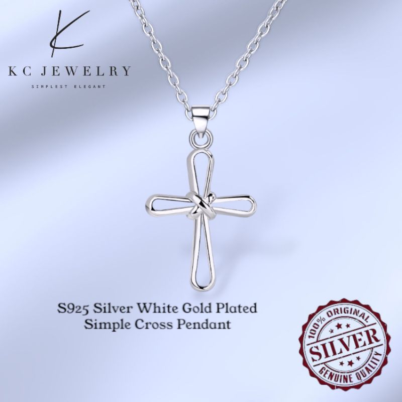 KC Jewelry S925 White Gold Plated Simple Cross Pendant/Loket Salib ...
