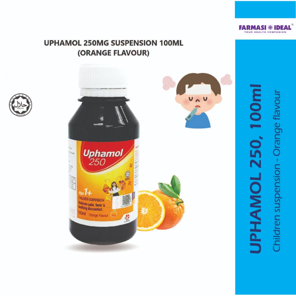 UPHAMOL 250 CHILDREN SUSPENSION, 100ml - Orange flavor | Relief of pain ...