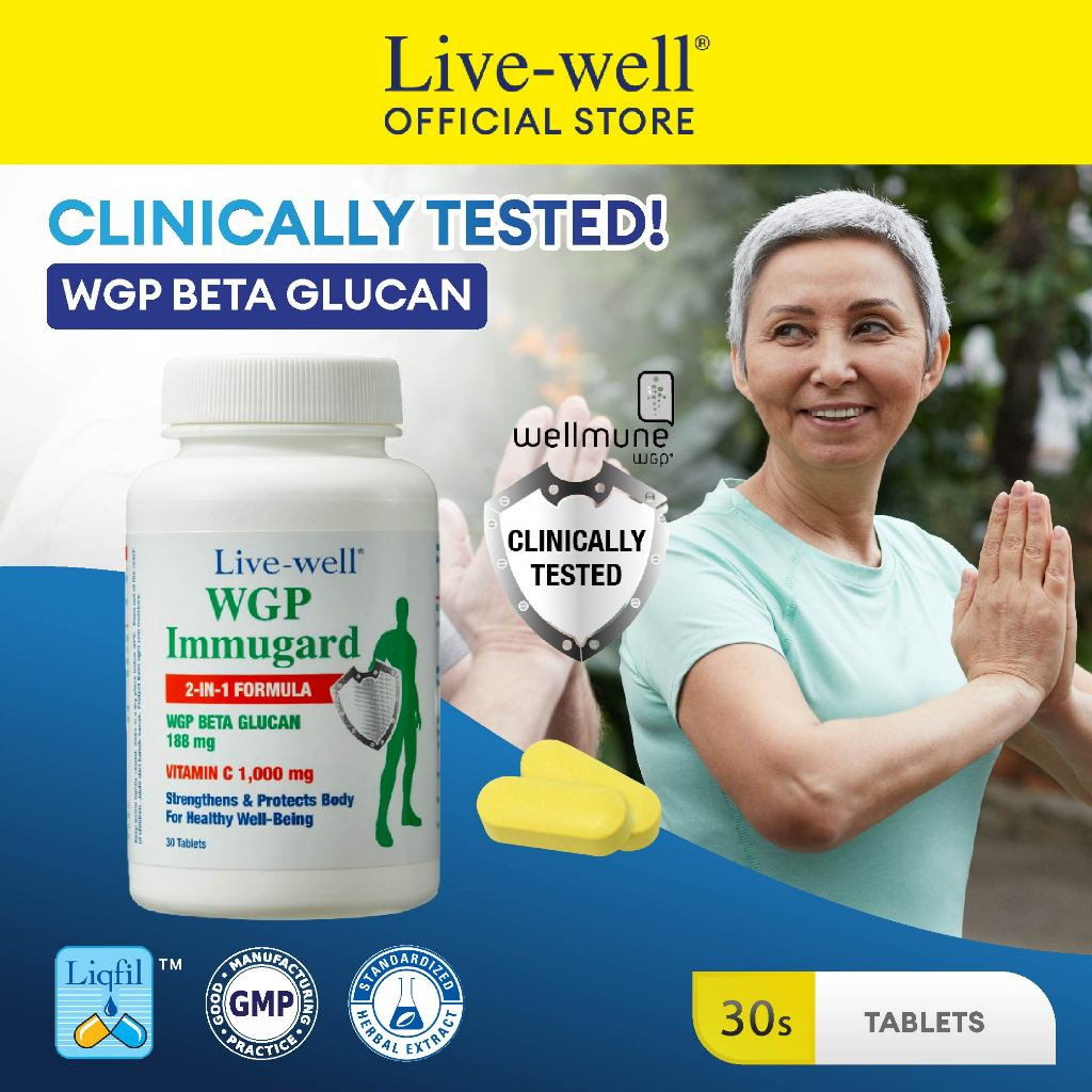 Live-well WGP Immugard Supplement 188mg Beta Glucan 1,000mg Vitamin C ...