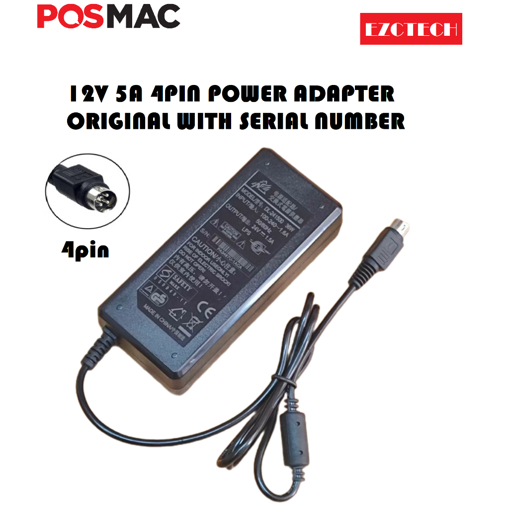 POSMAC NE203A ORIGINAL 12V 5A 4PIN POWER ADAPTER | Shopee Malaysia