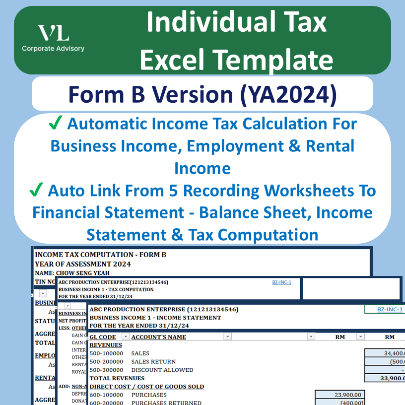 VL Tax Computation Excel Template Form B Financial Stmt & Bookeeping ...