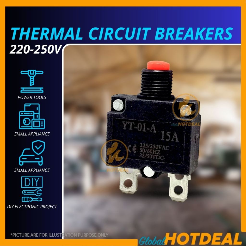 [1PC] Mini Circuit Breaker 250VAC 15A Overload Switch Thermal Overload ...