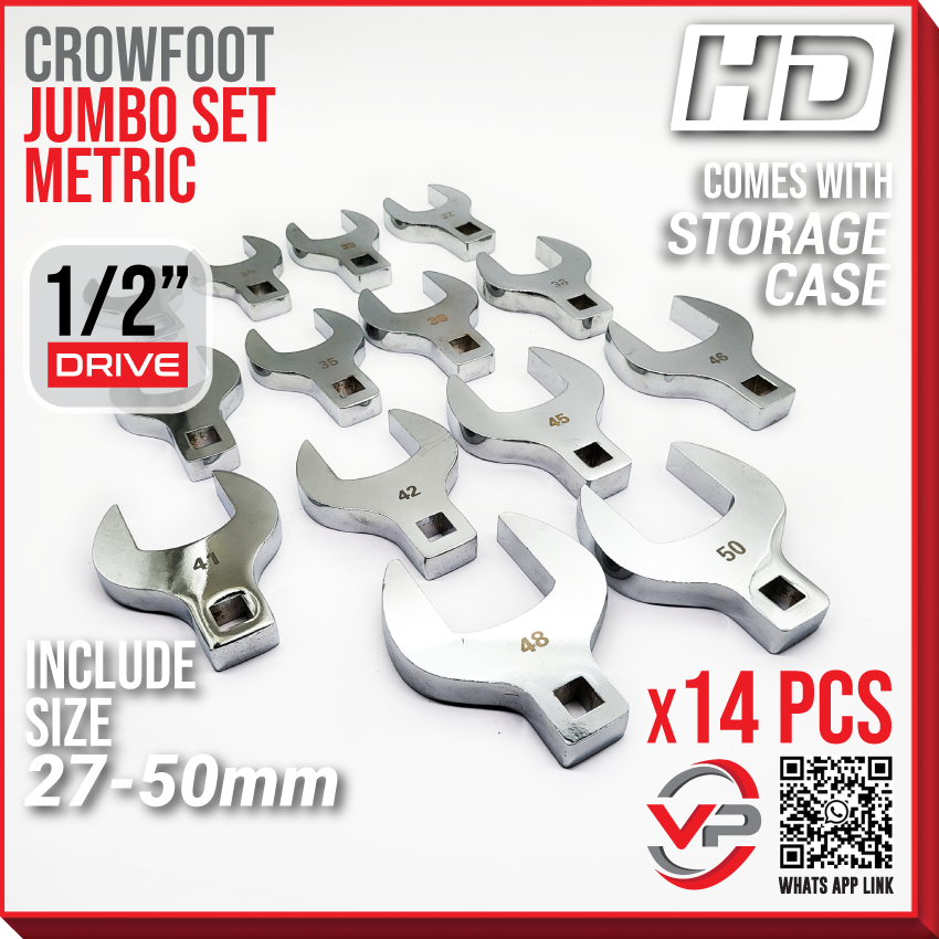 Jumbo Crowfoot Size Besar Wrench Set 14pcs | 1/2" Drive Metric 27-50mm ...