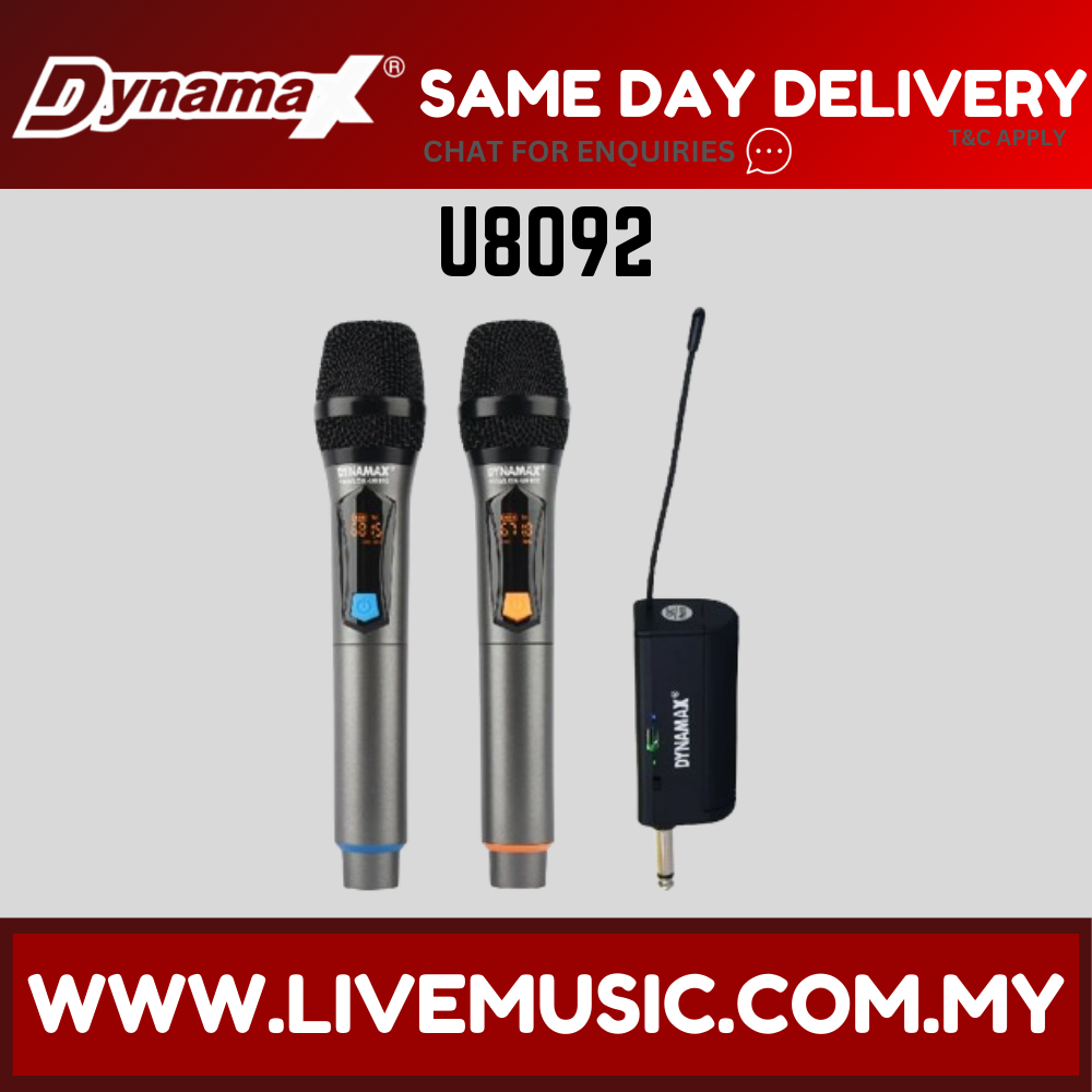 DYNAMAX U8092 Dual UHF Wireless Vocal Dynamic Microphone Handheld Mic ...