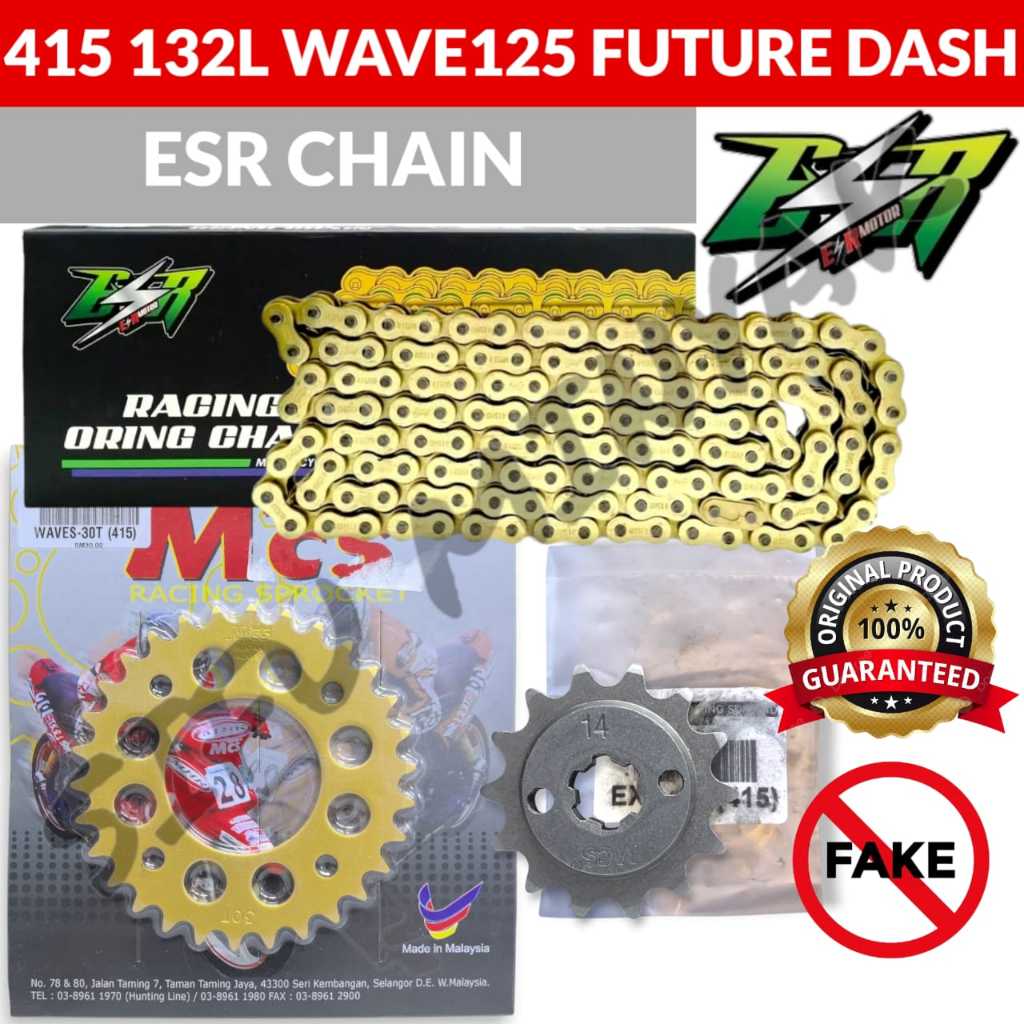 MCS 415 WAVES SPROCKET SET WITH ESR ORING HEAVY DUTY CHAIN GOLD WAVE125 ...