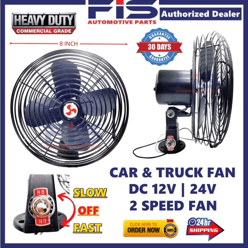 FIS Truck Lorry Fans Oscillating Car Fan 12 24V 8inch 20cm Angin Kipas ...