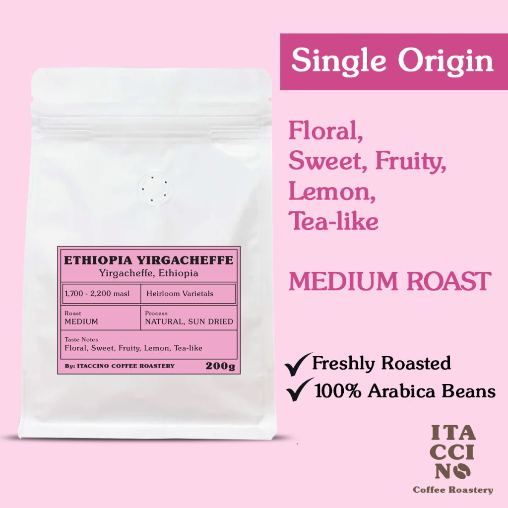 Itaccino | Ethiopia Yirgacheffe Single Origin | Coffee Bean/Ground | kopi biji/serbuk | 200g ...