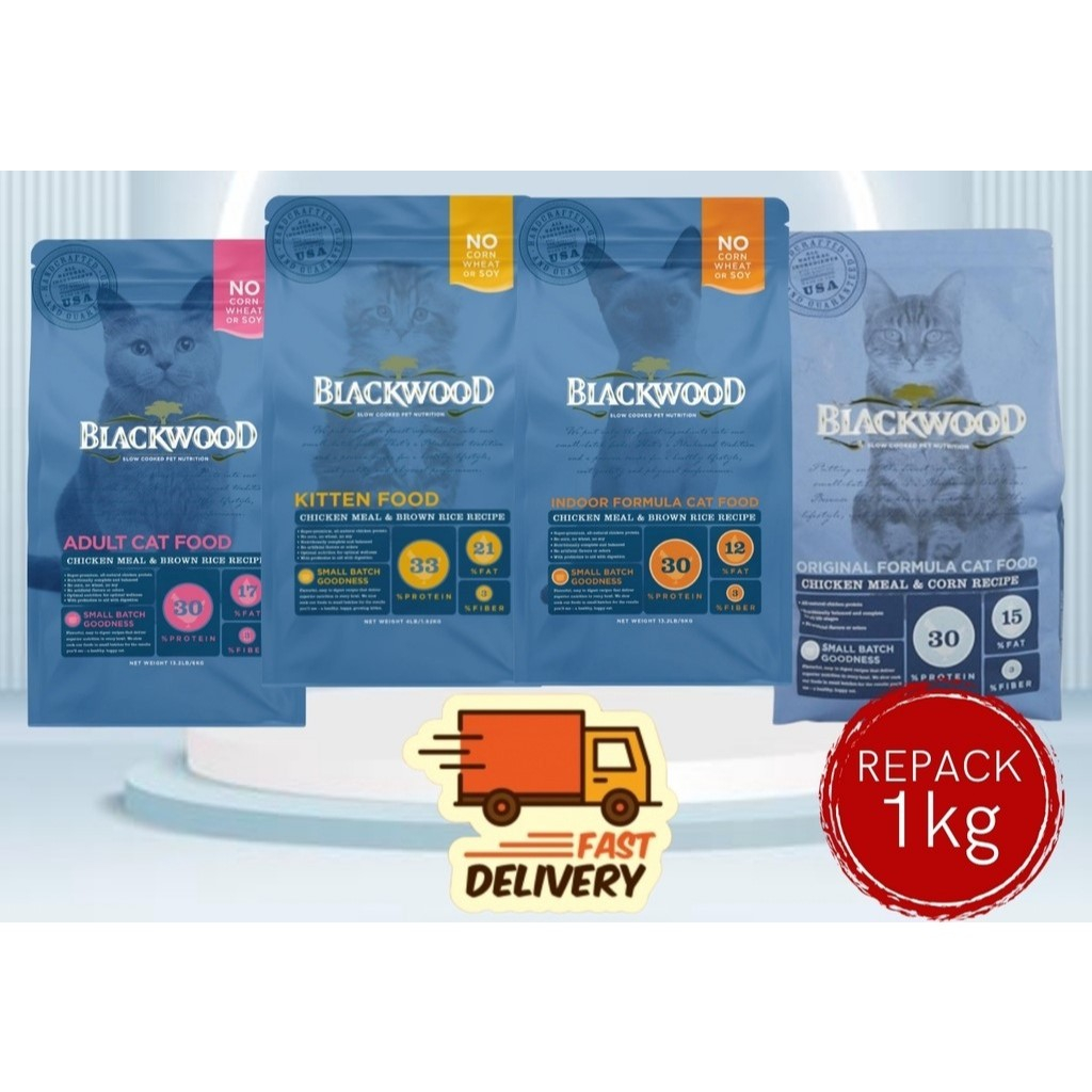 Blackwood Dry Cat Food Repack 1KG - Original / Indoor / Kitten | Shopee ...