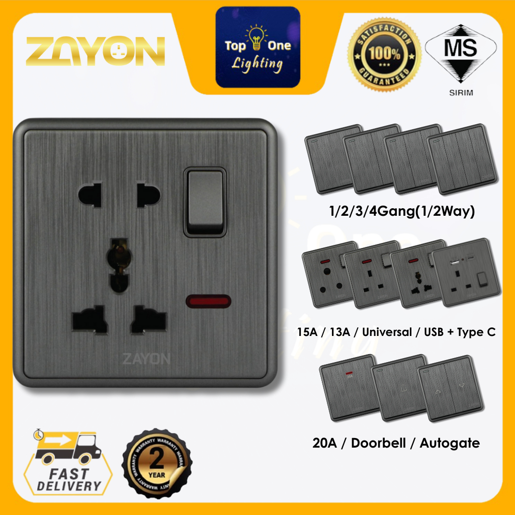 🔥GREY🔥 ZAYON T3 Series Grey Socket Switch Modern Design Switch / Suis ...