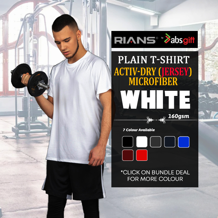 RIANS MICROFIBER - WHITE Plain Round Neck SHORT SLEEVE T-Shirt 160gsm ...