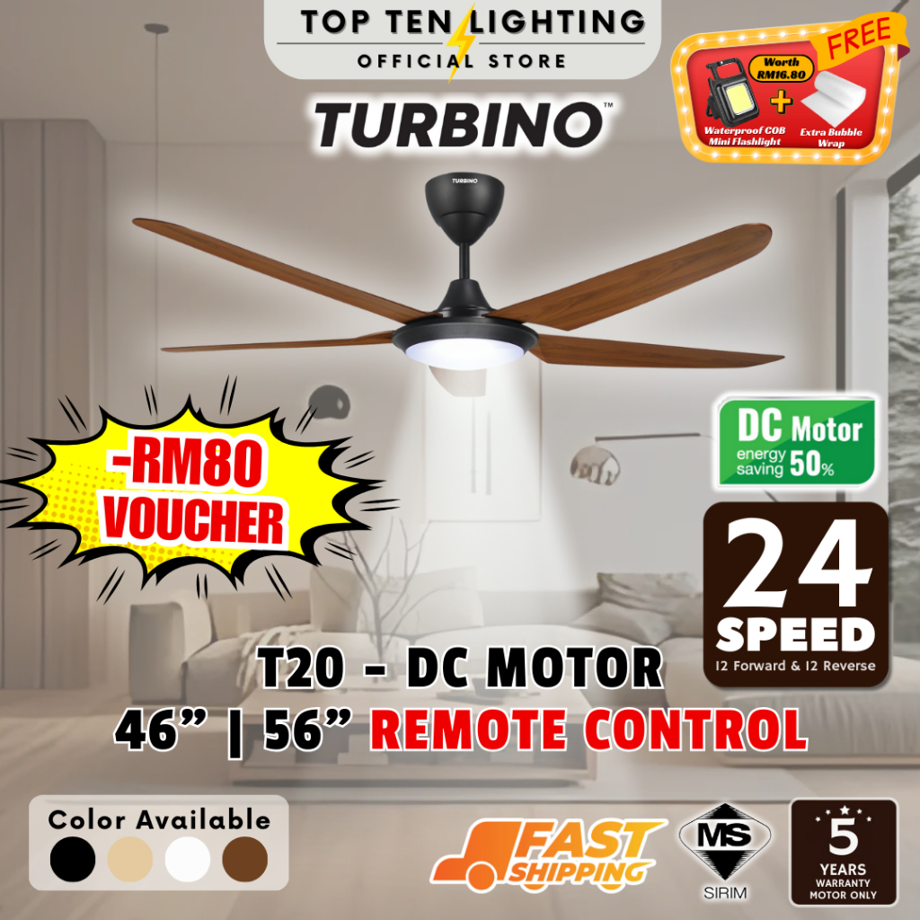 2025 NEW Turbino T20 T10 46" 56" DC Motor Ceiling Fan 24 Speed Remote ...