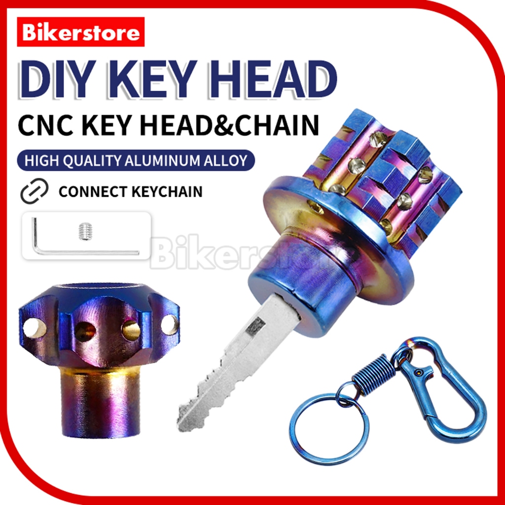 Key Head Key Cover Keychain Titanium Blue Alloy Hexagon Motocycle Key ...