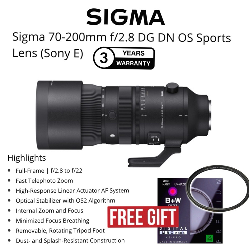 (SIGMA MALAYSIA OFFICIAL SET) SIGMA 70-200mm F/2.8 DG DN OS SPORTS LENS ...