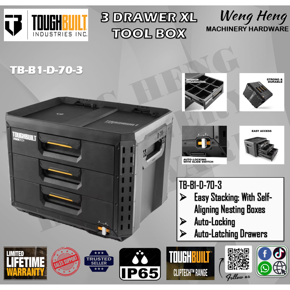TOUGHBUILT Stacktech 3 Drawer Xl Tool Box - MODEL TB-B1-D-70-3 | Shopee ...