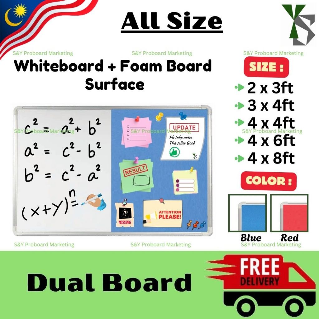 Dual Board Size 2x3 3x4 4x4 4x6 4x8 Magnetic Whiteboard + Foam Notice ...