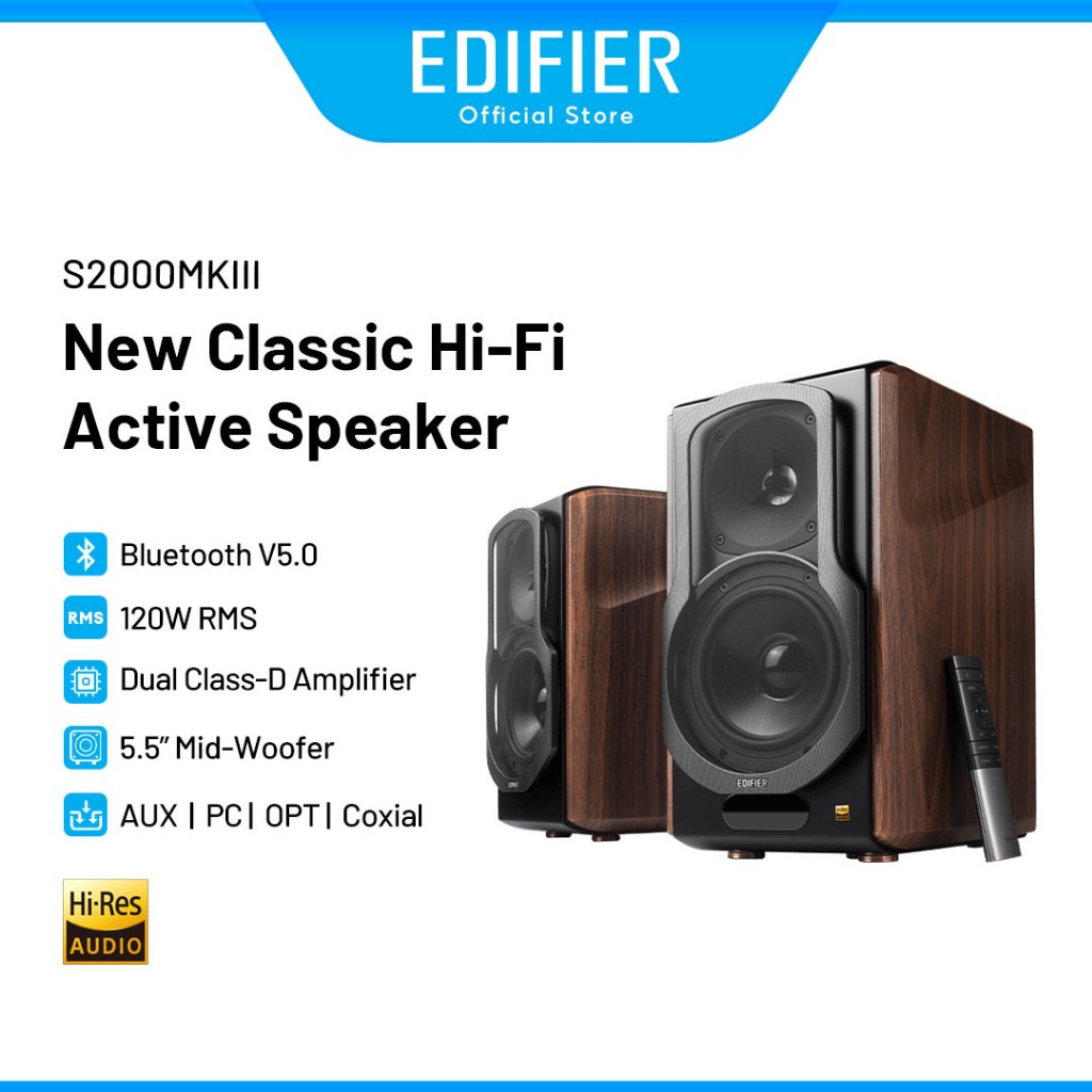 Edifier S2000 MKIII Bookshelf Speaker - Bluetooth V5.0 | Hi-Res | Dual DSP | Multi Connection ...