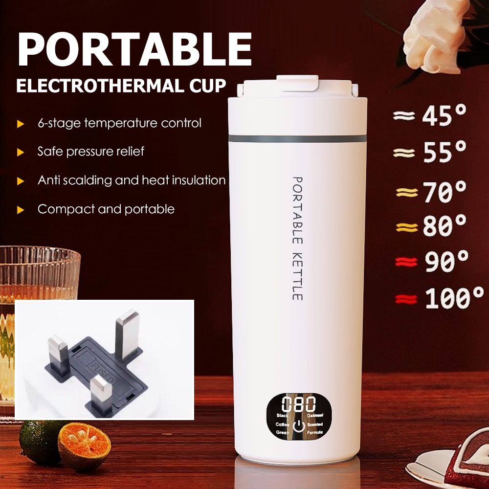 500ml Portable Electric Kettle Travel Mini Thermal Flask Temperature ...