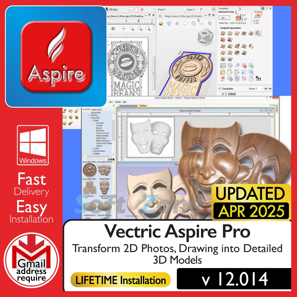 Vectric Aspire Pro 12.014 - Transform 2D Photos, Drawing into Detailed ...