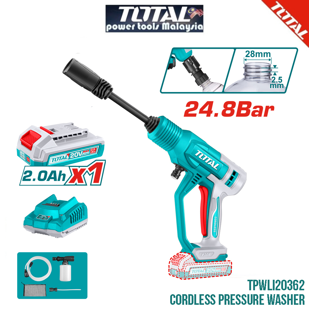 TOTAL Portable 20v P20s Series Cordless Pressure Washer + Lithium-Ion ...