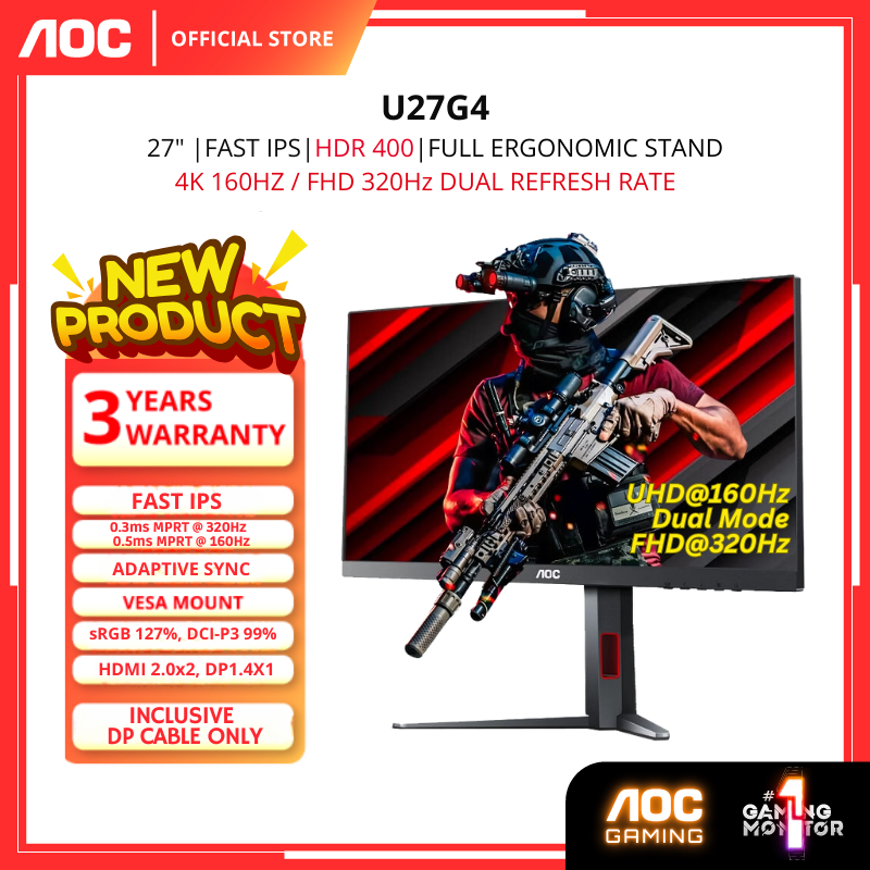AOC U27G4 (0.5ms) / U27G3X (1ms) 4K UHD Gaming Monitor (27" Fast IPS ...
