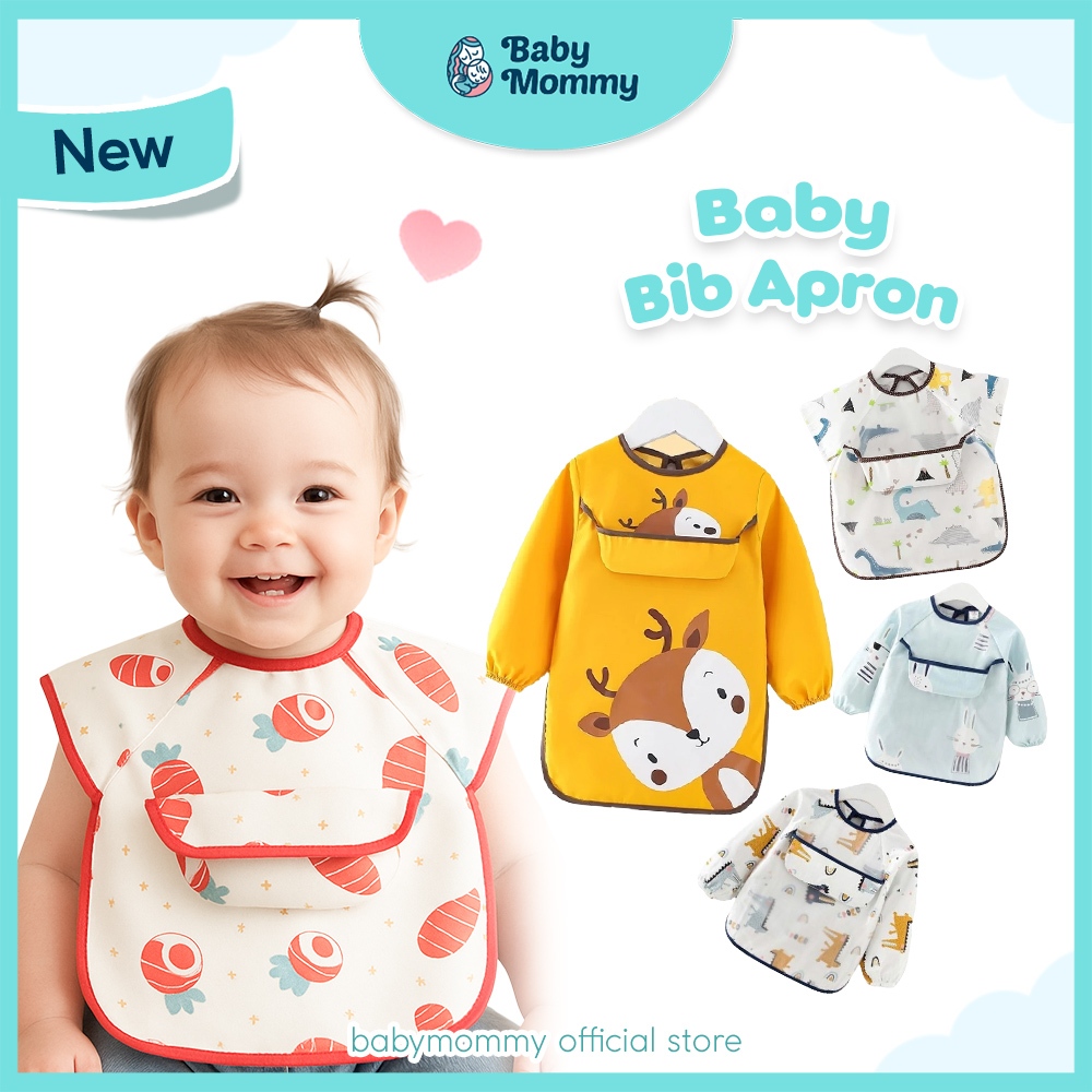 Babymommy👶Waterproof Bib Apron Half Sleeve Bibs with Pocket Feeding ...