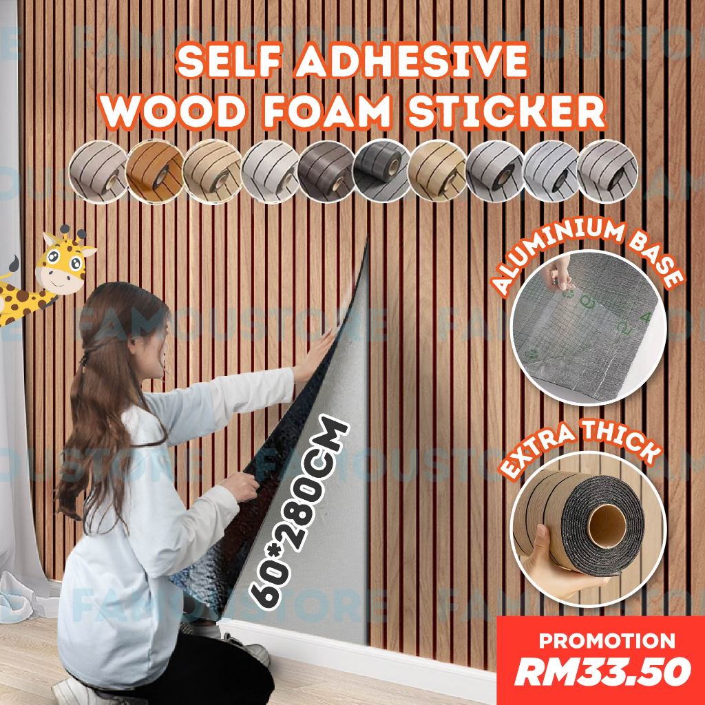 3D Stiker Dinding Kayu Moden Ruang Tamu 3D Wood Thick Foam Wallpaper ...