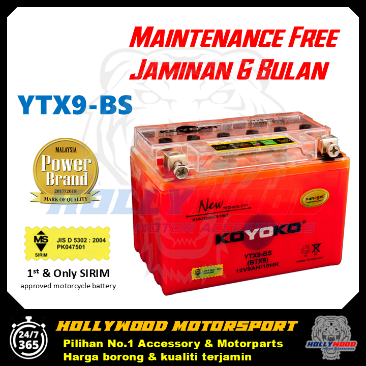BATERI MOTOSIKAL YTX9-BS KOYOKO KTM DUKE ELEGAN250 PULSAR NS200 RS200 ...