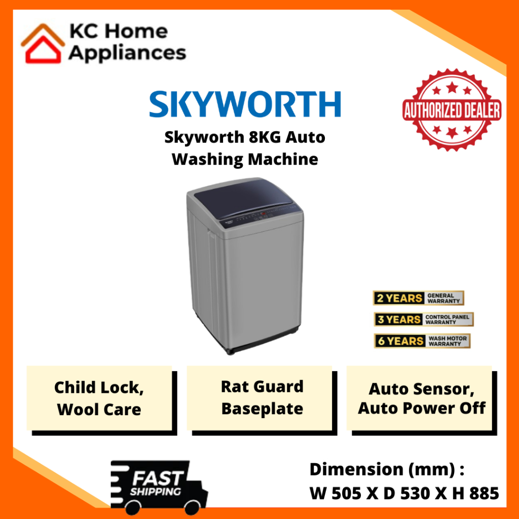 Skyworth 8KG Auto Washing Machine | Child Lock | Time Delay | Rat Guard ...