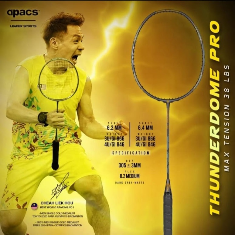 APACS Racket THUNDERDOME PRO ( 100% Original ) FOC String/grip/bag ...