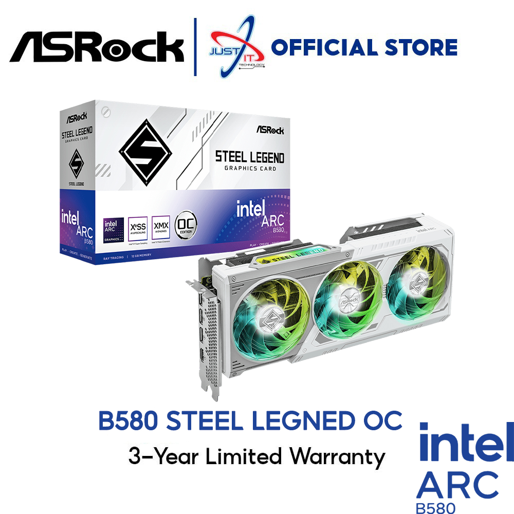 ASROCK INTEL ARC B580 STEEL LEGEND OC 12GB GDDR6 GRAPHICS CARD ( B580 ...