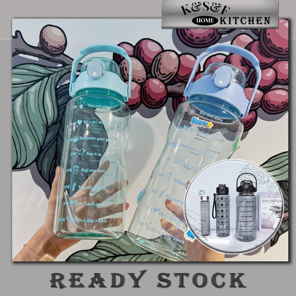 2000/800/280ml 3Pcs/Set Transparent Water Bottle With Reminder Time Sport Water Bottle With ...