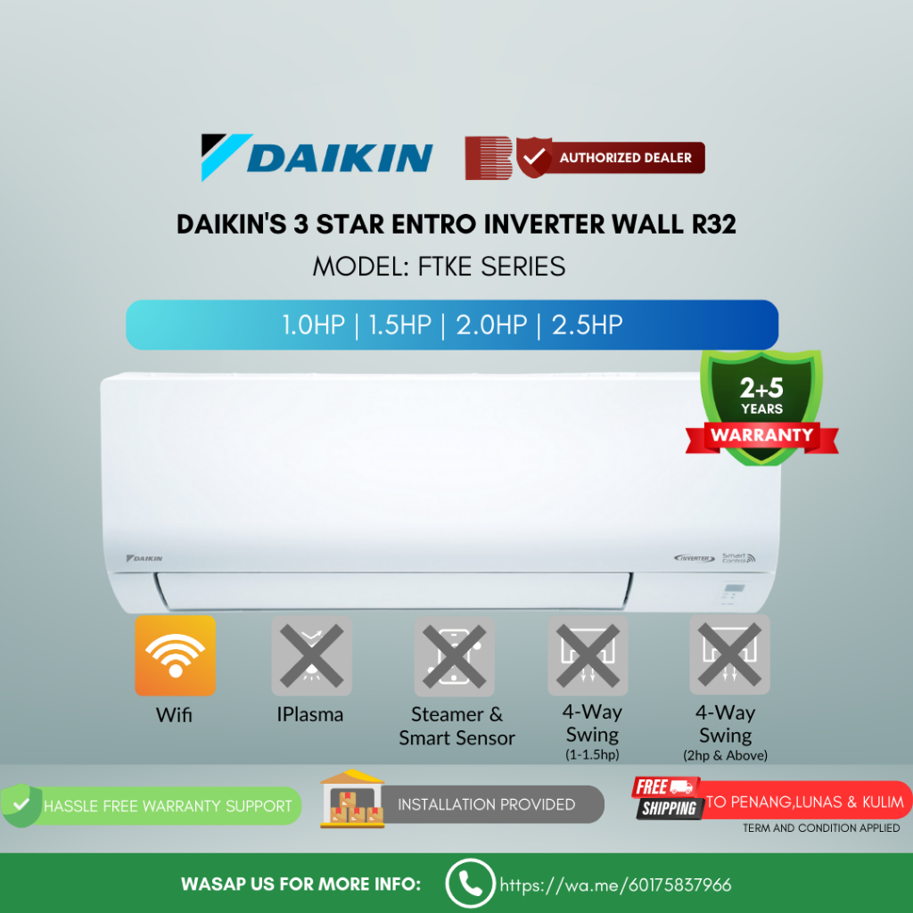 DAIKIN 3 STAR ENTRO INVERTER WALL MOUNTED R32-FTKE SERIES | Shopee Malaysia