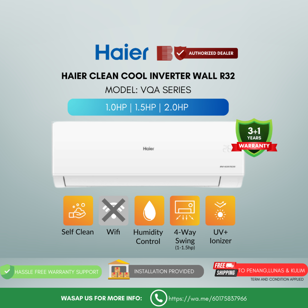 HAIER CLEAN COOL INVERTER WALL R32-VQA SERIES | Shopee Malaysia