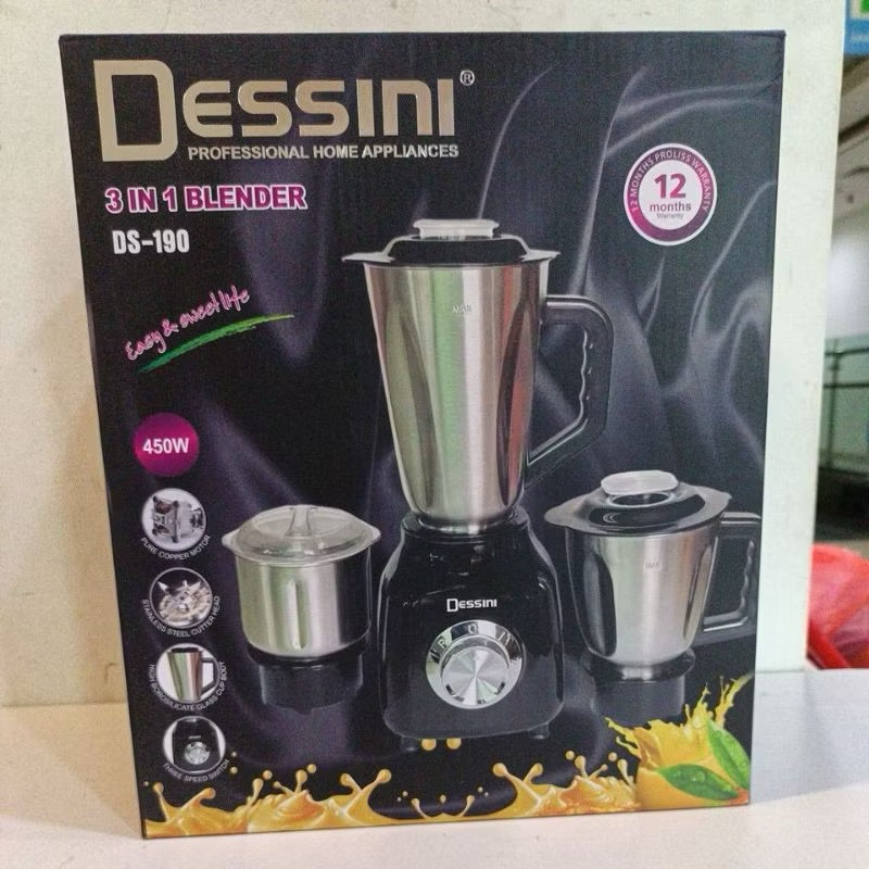 💯% Original, DESSINI DS-190 3 IN 1 Blender, Grinder 450W Mixer with 3D 6 stainless steel cutting ...