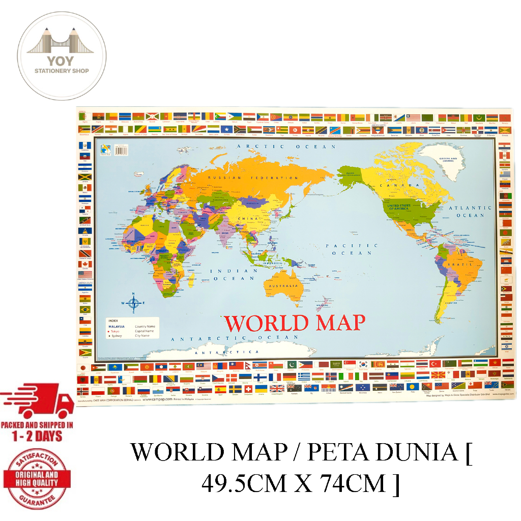 WORLD MAP / PETA DUNIA [ 49.5CM X 74CM ] (READY STOCK) | Shopee Malaysia