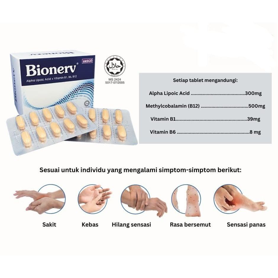 Bionerv 60's (Alpha Lipoic Acid + Vitamin B1, B6 & B12) | Shopee Malaysia