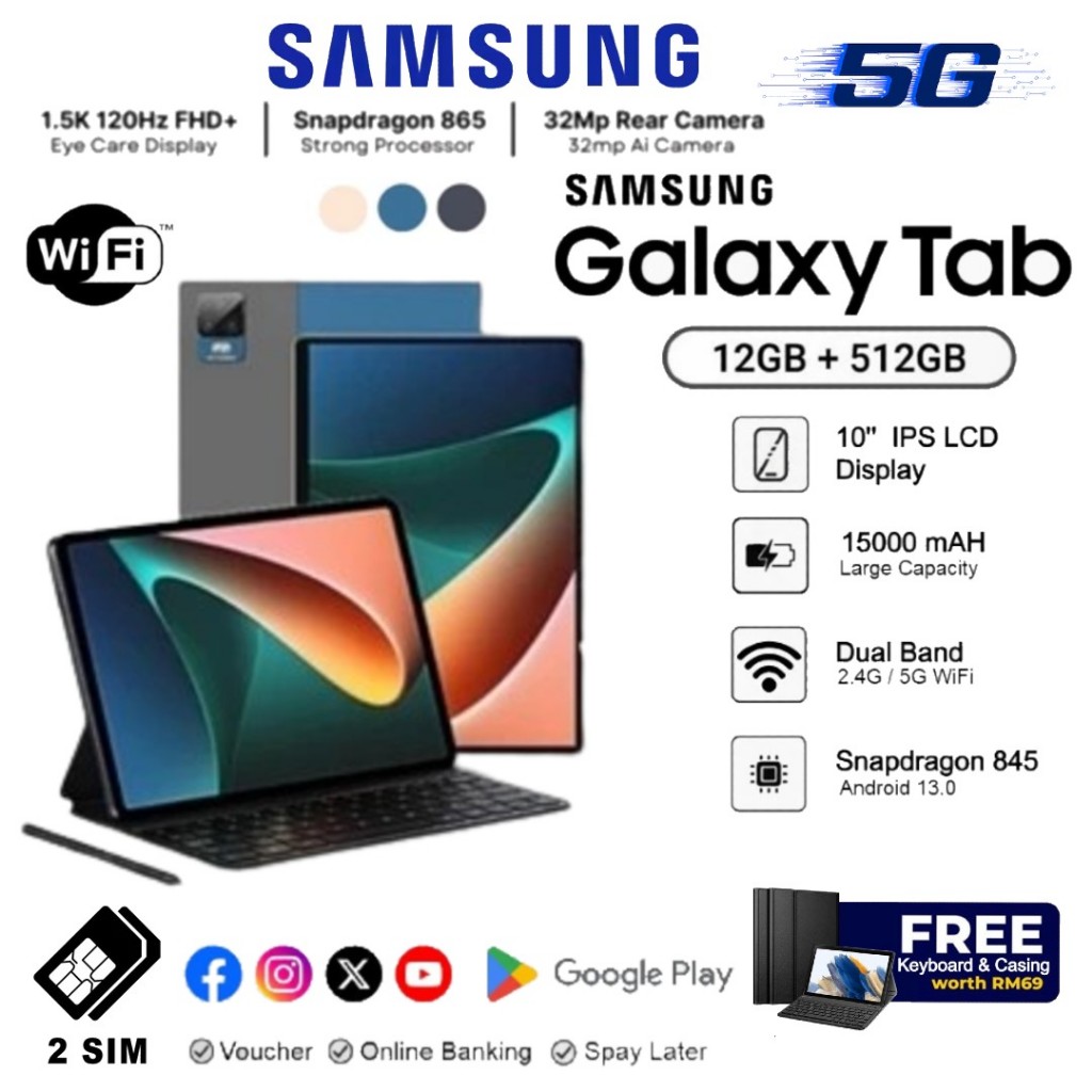 Samsung Galaxy Tab Tablet 12 inci | 16GB RAM + 512GB ROM | Tablet ...