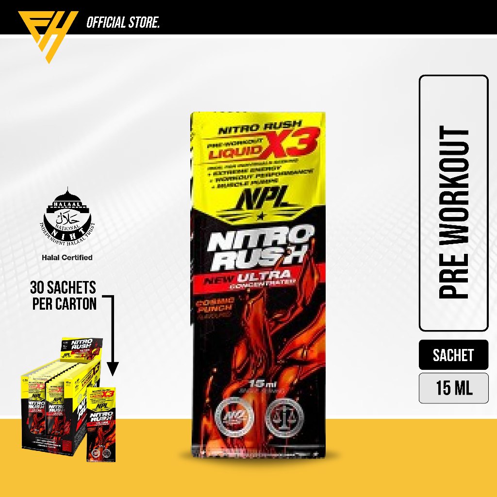 NPL Nitro Rush x1 Sachet (15ml) - x3 Extreme Performance Pre Workout ...
