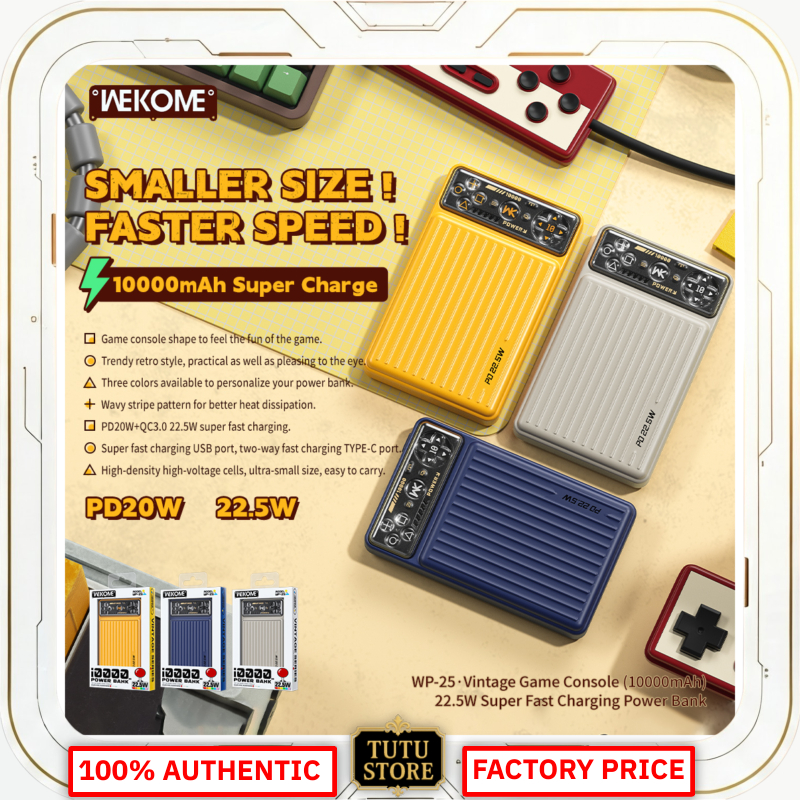 WEKOME WP 25 Vintage Game Console 10,000mAh PD 20W QC 3.0 22.5W 15W ...