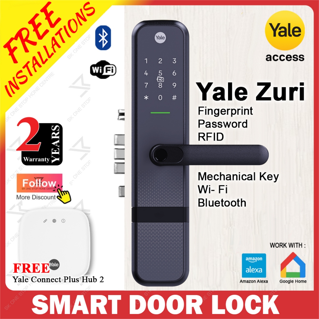 (NEW 2025) Yale Zuri Smart Lock (Fingerprint, Password, RFID, Key ...