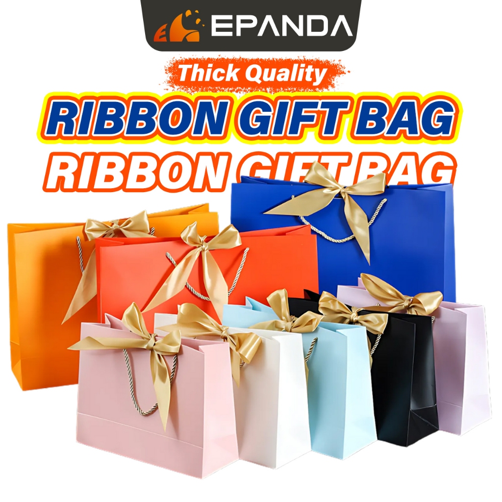 Paper Bag Hadiah Door Gift Handle Ribbon Gold Smooth Coated Plain Warna ...
